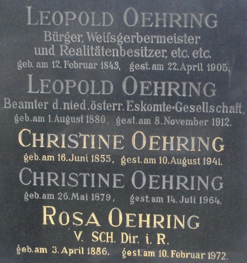 Grabsteine: Oehring: ADLER Heraldisch-Genealogische Gesellschaft, Wien